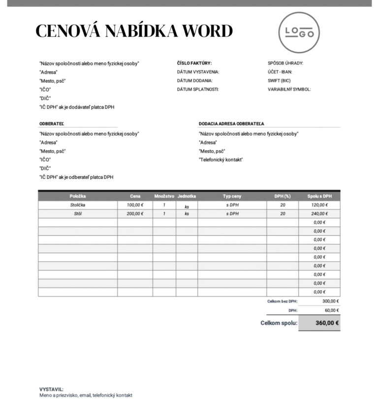 Cenová Nabídka Vzor Word - ZDARMA stažení | FLOWii